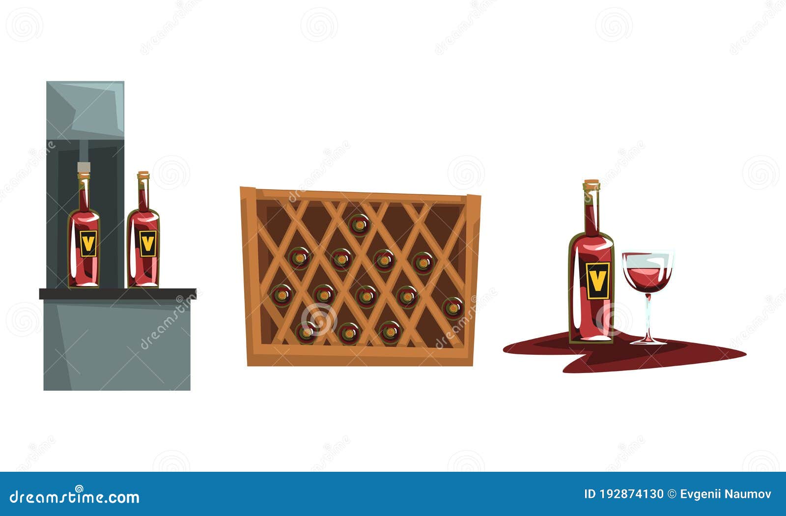 Wine Production Process, Bottling and Storage of Wine Cartoon Style ...