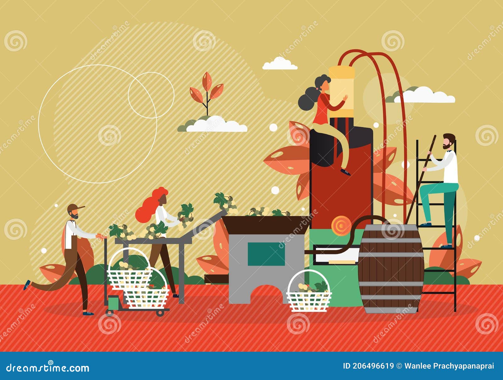 Wine Production Process Concept Vector Illustration. Winery Factory ...