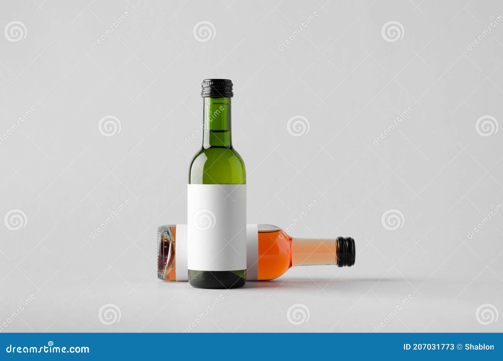 Wine Quarter Mini Bottle Mock-Up - Two Bottles. Blank Label Stock Image ...