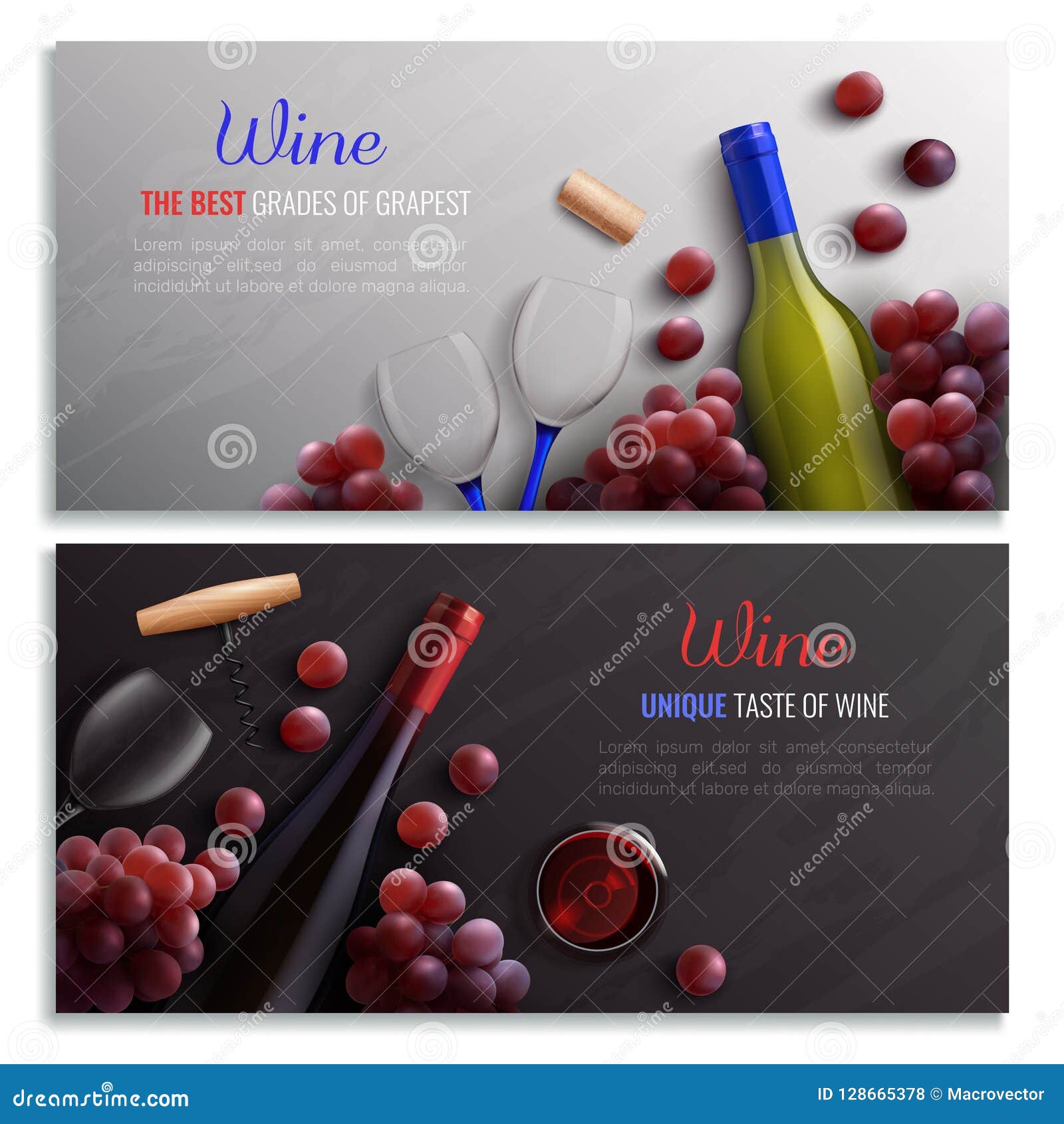 Wine Realistic Horizontal Banners Stock Vector - Illustration of cork ...