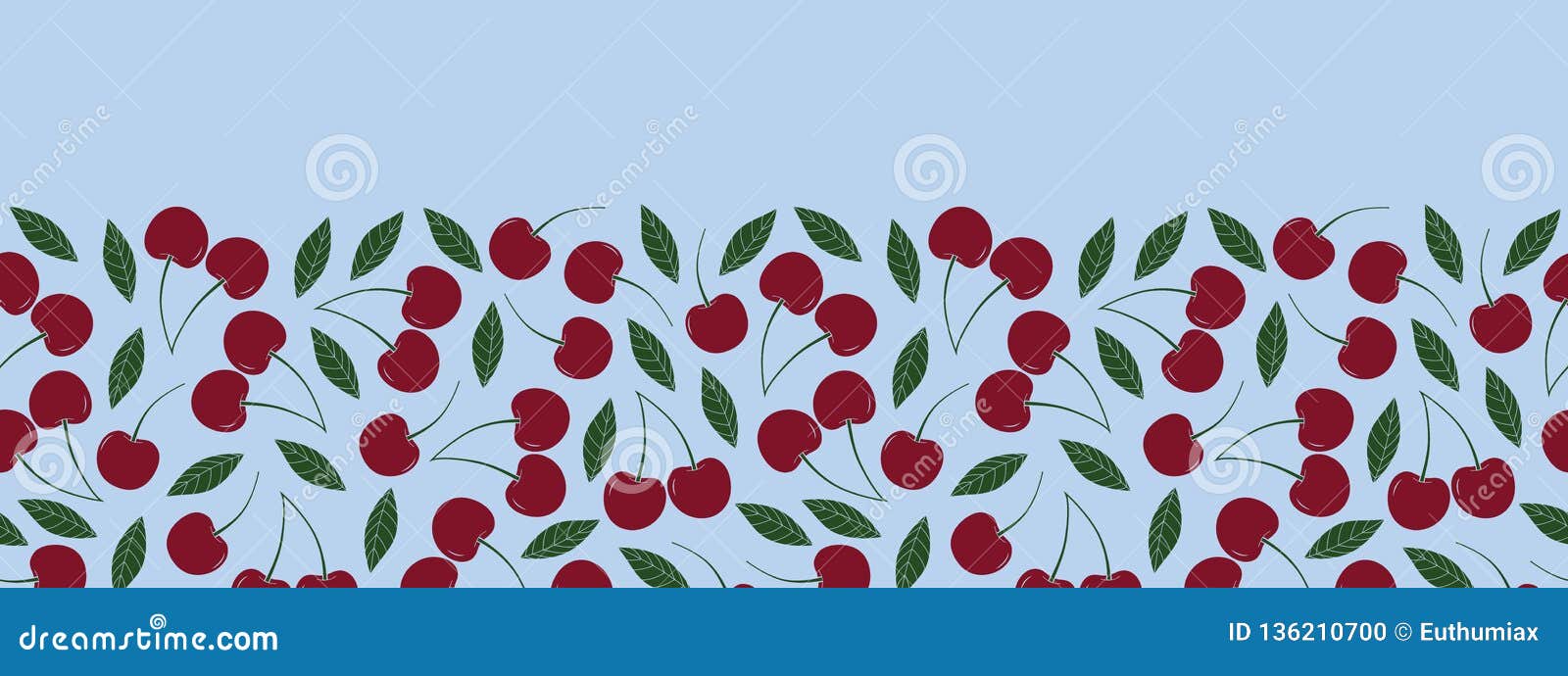 Vector Cherry Repeat Seamless Border. Wine Red Cherries with Leaves on ...