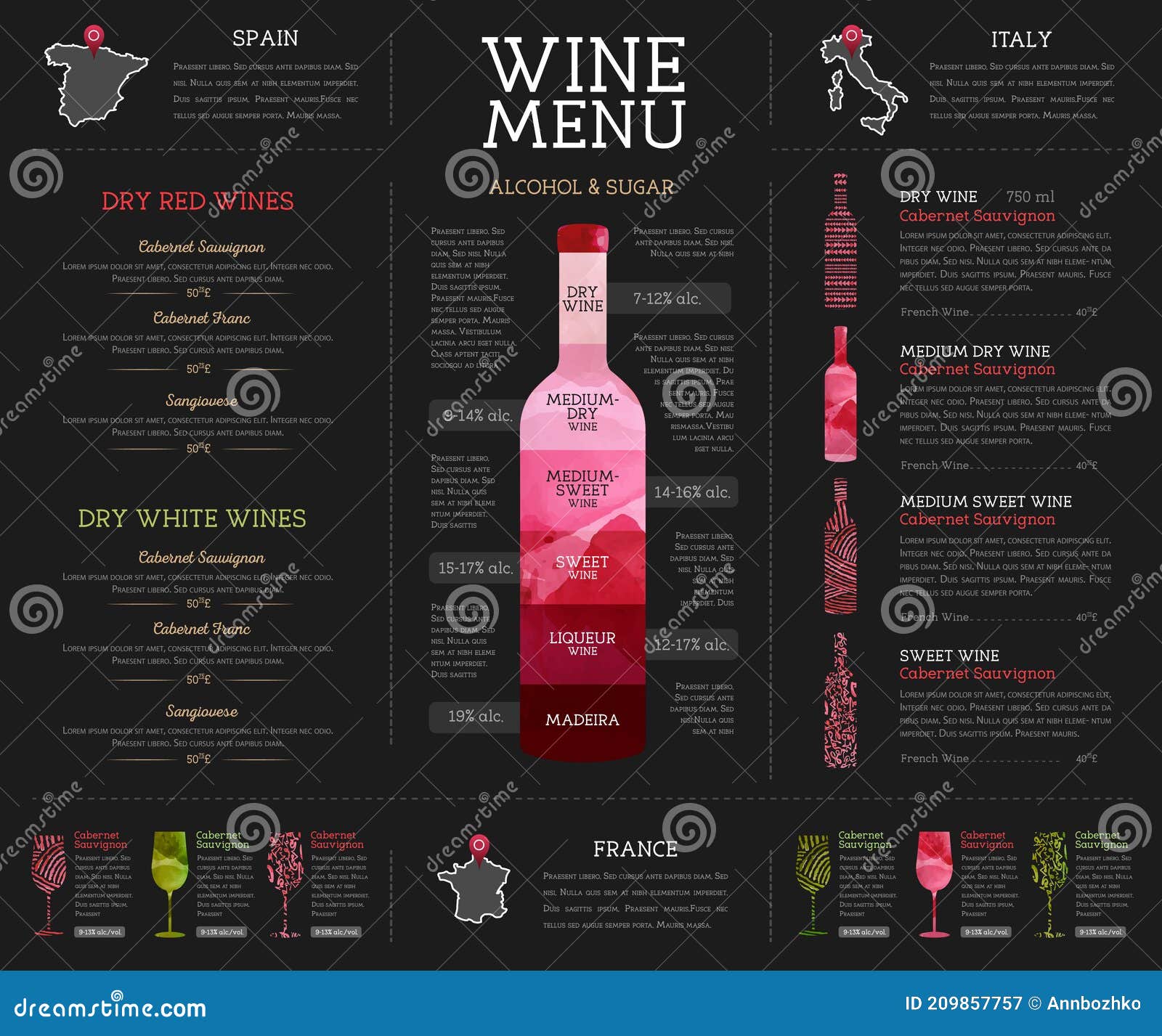 Wine Restaurant Menu Design with Watercolor Texture. Chalk Board ...