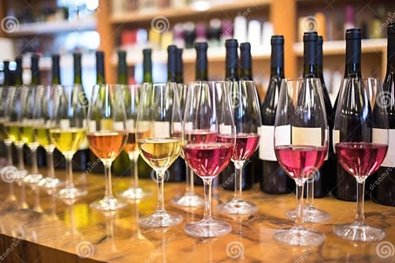 Wine Samples Ready for Tasting in the Shop Stock Photo - Image of ...