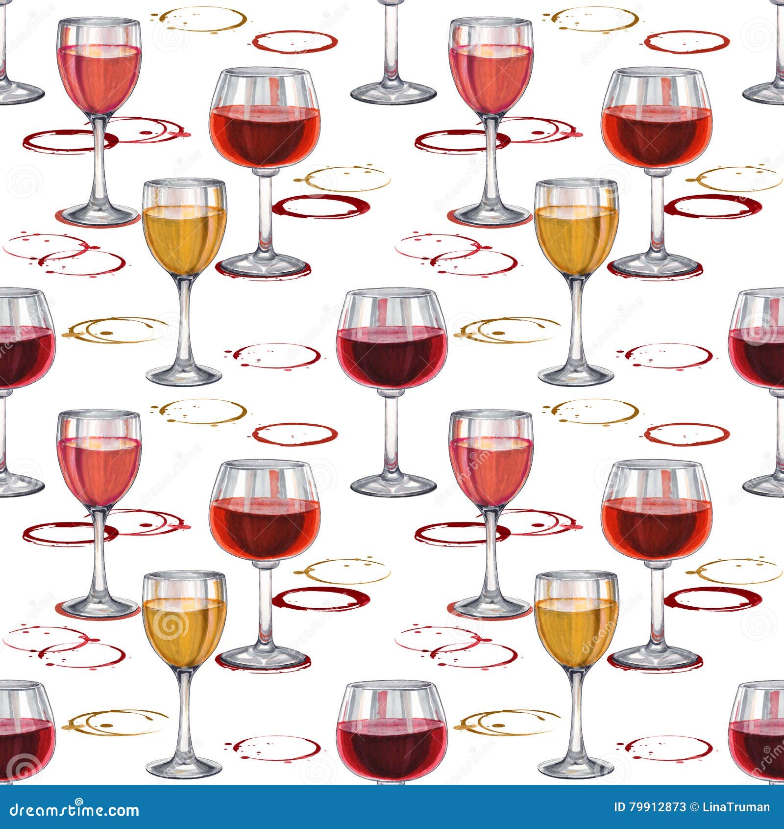 Wine Seamless Pattern. Hand-drawn Pattern with Wineglass Stock Image ...