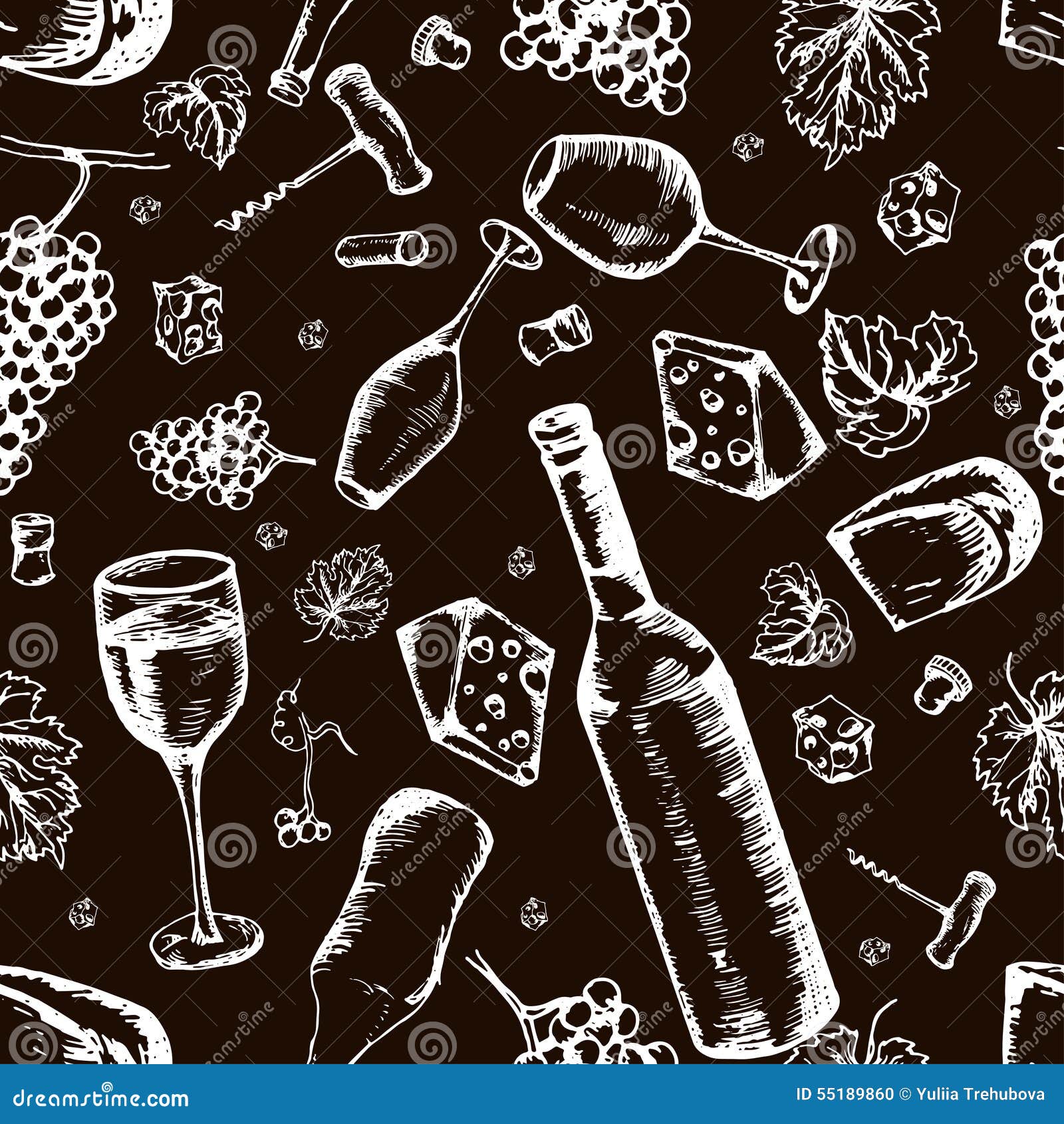 Wine Seamless Pattern. Vector Texture in Hand Draw Style Stock Vector ...
