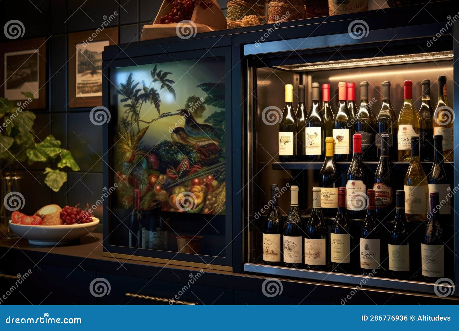 Wine Selection Displayed on the Fridges Digital Screen Stock Photo ...