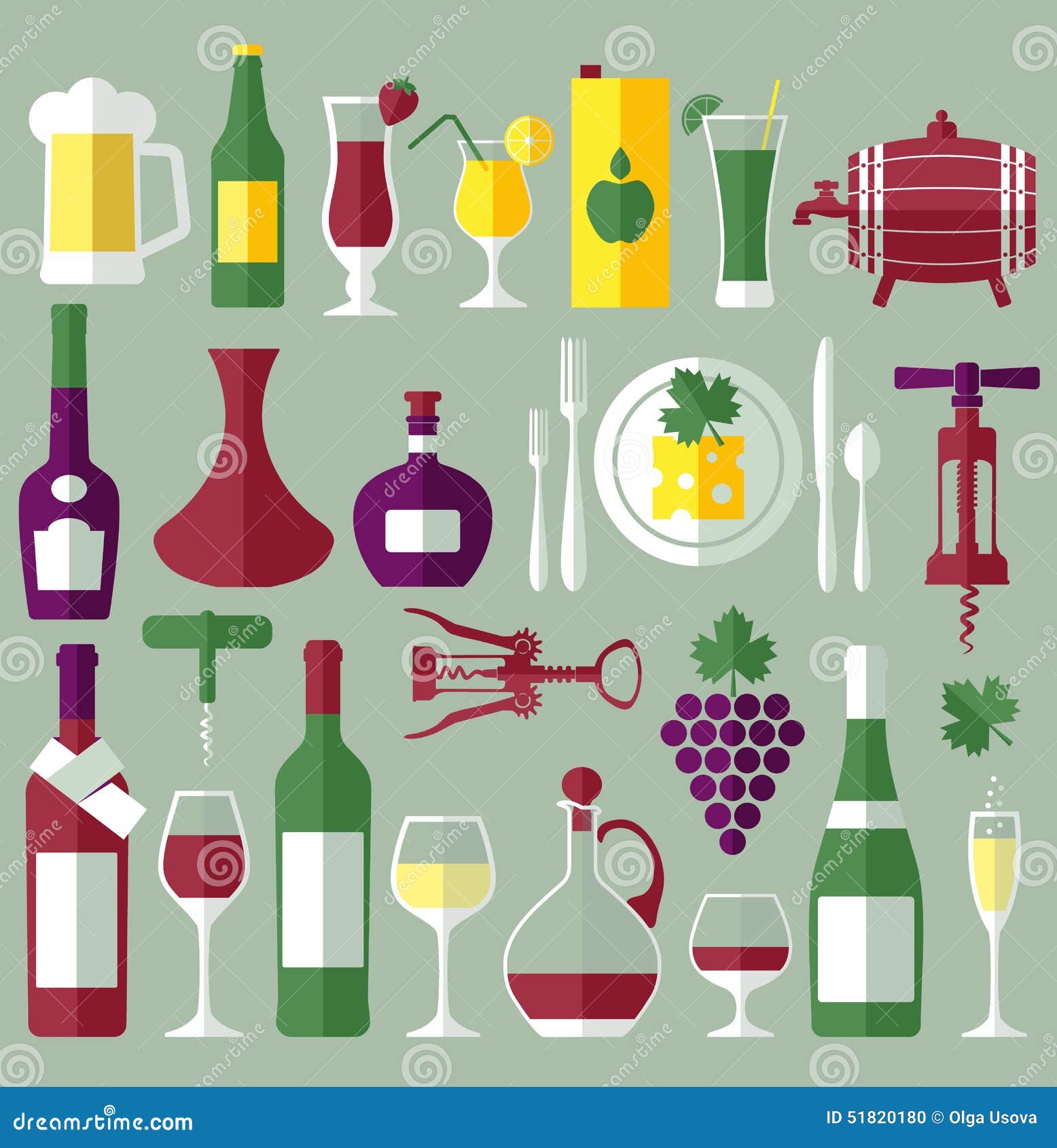 Wine set flat icons stock vector. Illustration of drink - 51820180