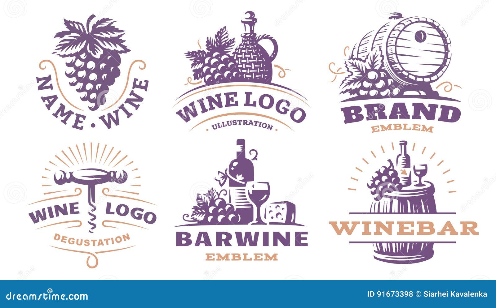 Wine Set Logo - Vector Illustrations, Emblems | CartoonDealer.com #91673398