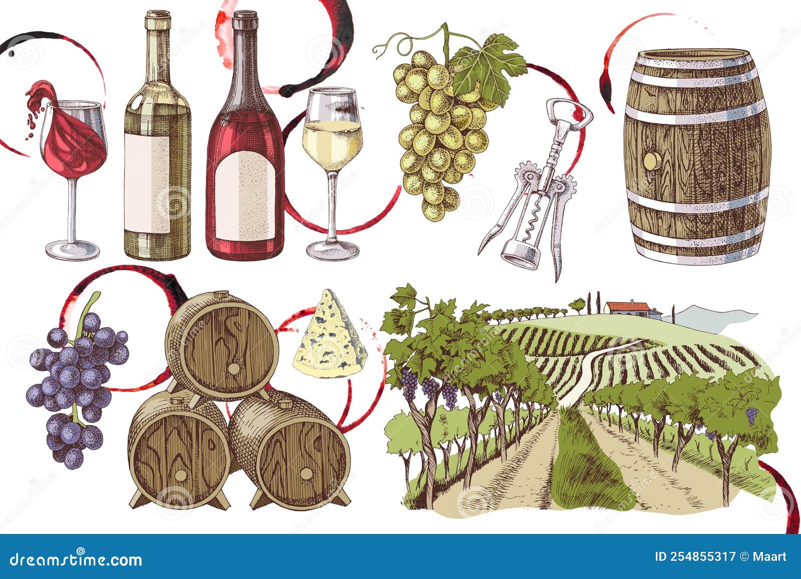 Hand Drawn Wine Set Sketches - Wine and Winemaking Stock Vector ...