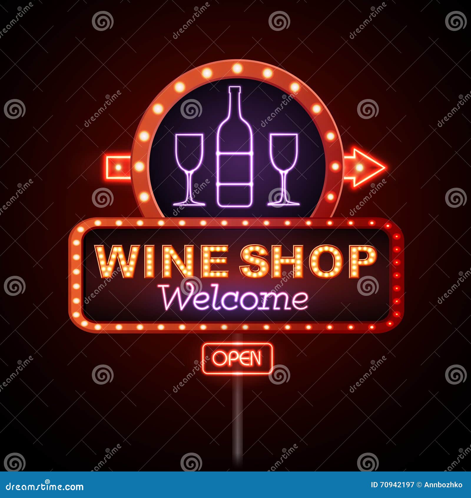 Wine shop neon sign stock vector. Illustration of element - 70942197