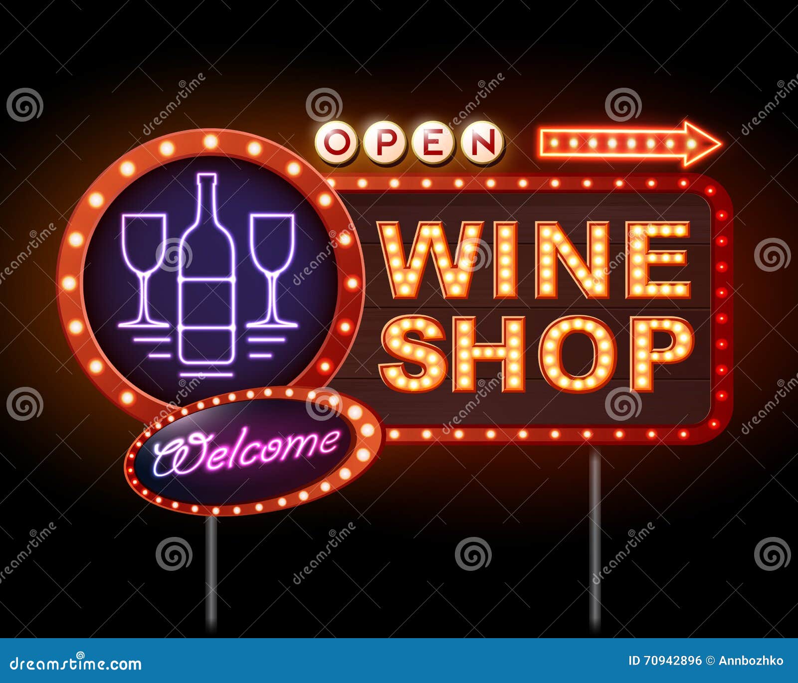 Wine shop neon sign stock vector. Illustration of restaurant - 70942896