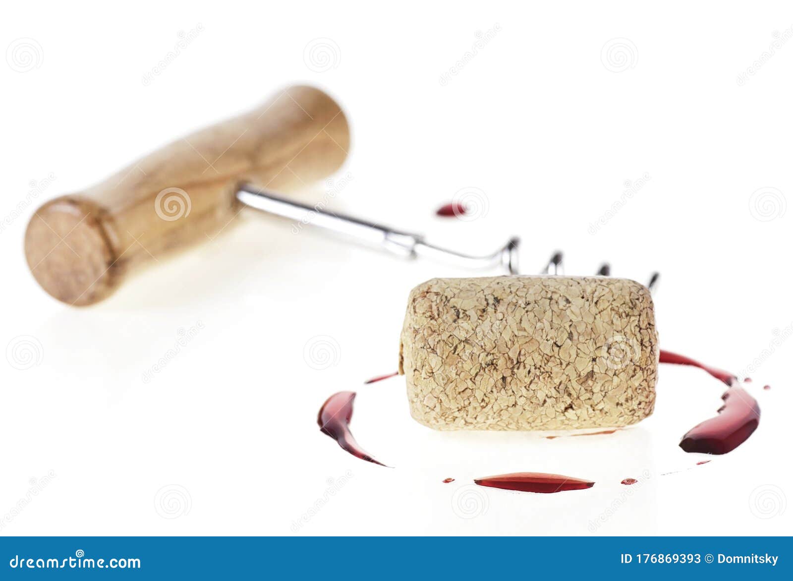 Wine Stain, Cork and Corkscrew Isolated on White Background Stock Image ...