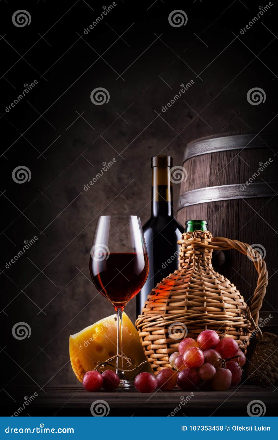 Wine Still Life with Barrel and Red Wine Stock Photo - Image of grape ...