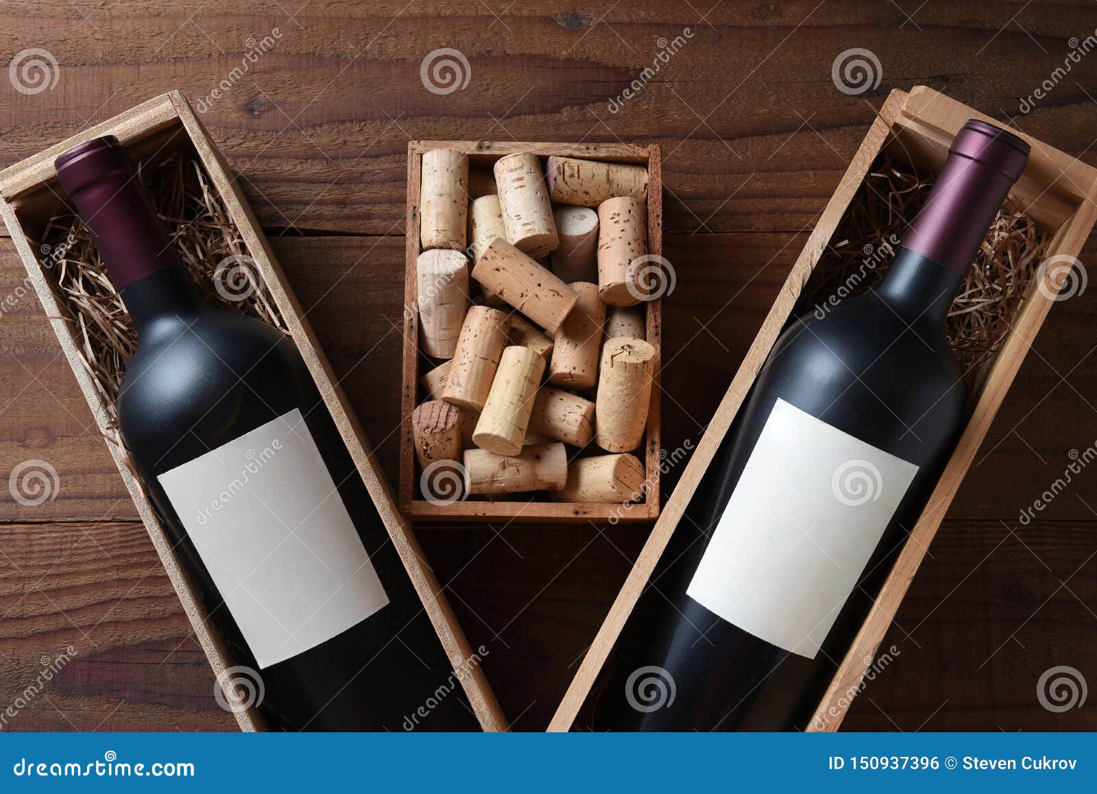 Wine Still Life:Two Wood Wine Boxes with a Bottle with Blank Labels ...