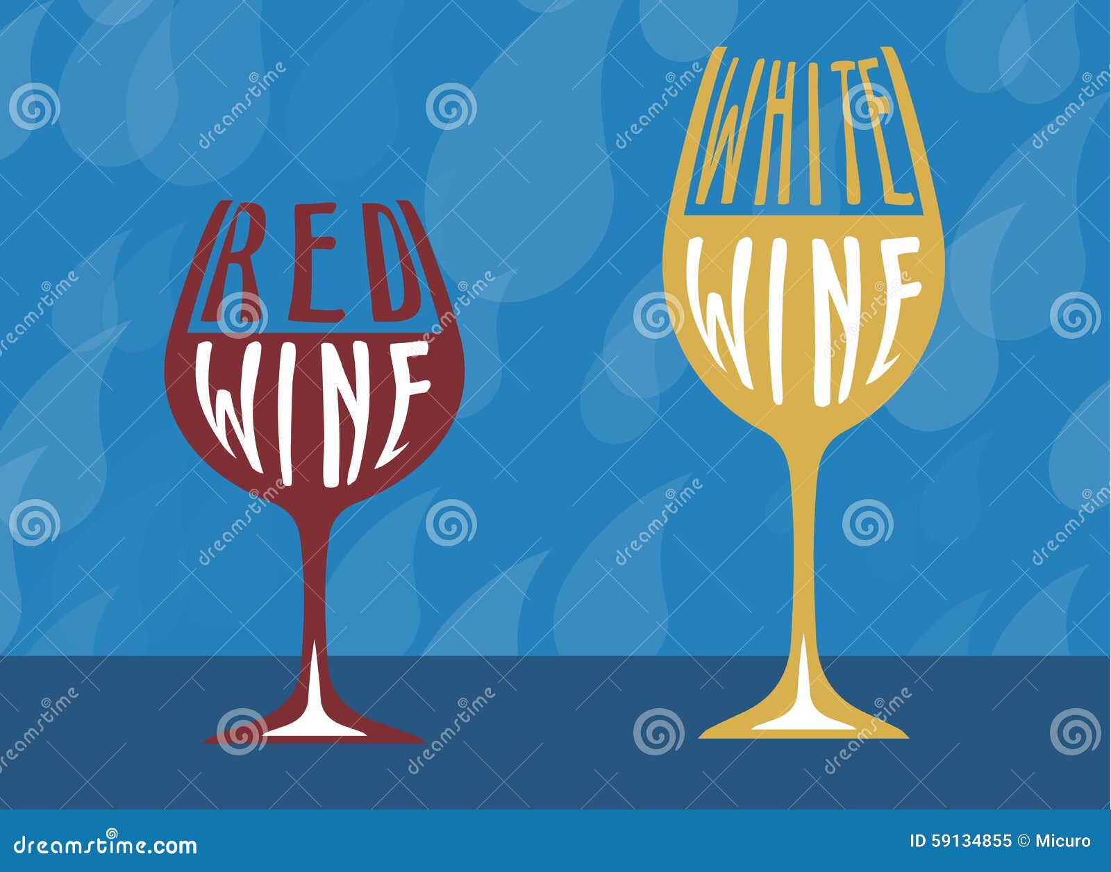 Wine Symbol Collection with Red and White Wine Blue Background Stock ...