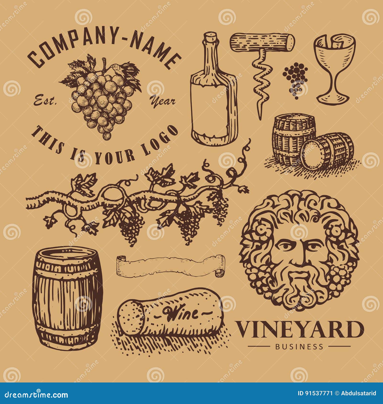 Wine Symbols. Grape With Leaves On Wine Bottle Silhouette Vector ...