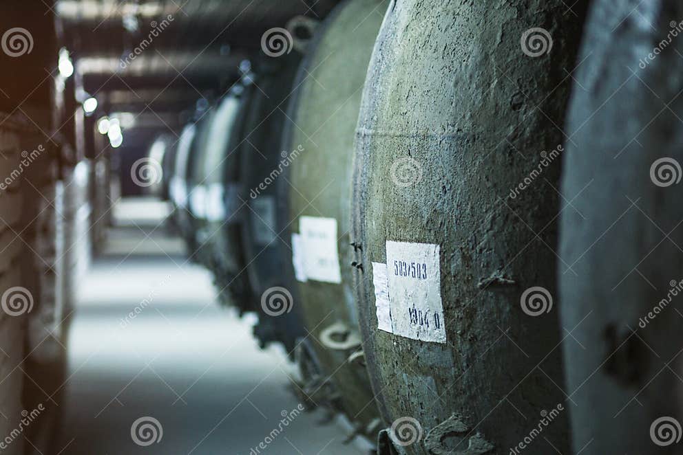 Wine tanks in empty cellar stock image. Image of fermentation - 158962157