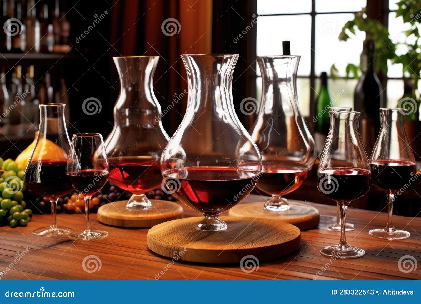 Wine Tasting Setup with Glasses and a Decanter Stock Illustration ...