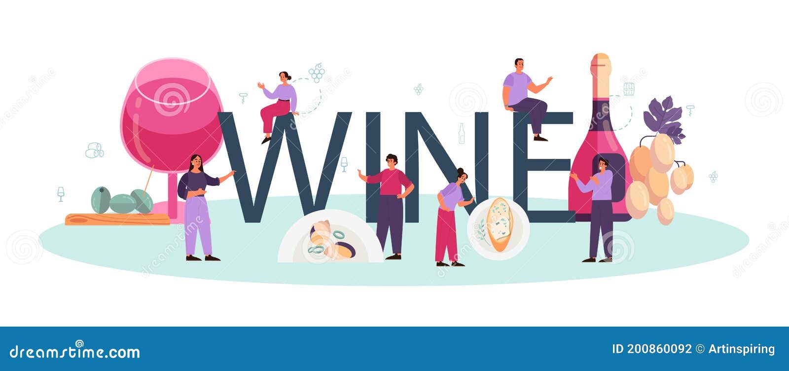 Wine Typographic Header. Grape Wine in a Bottle and Glass Full Stock ...