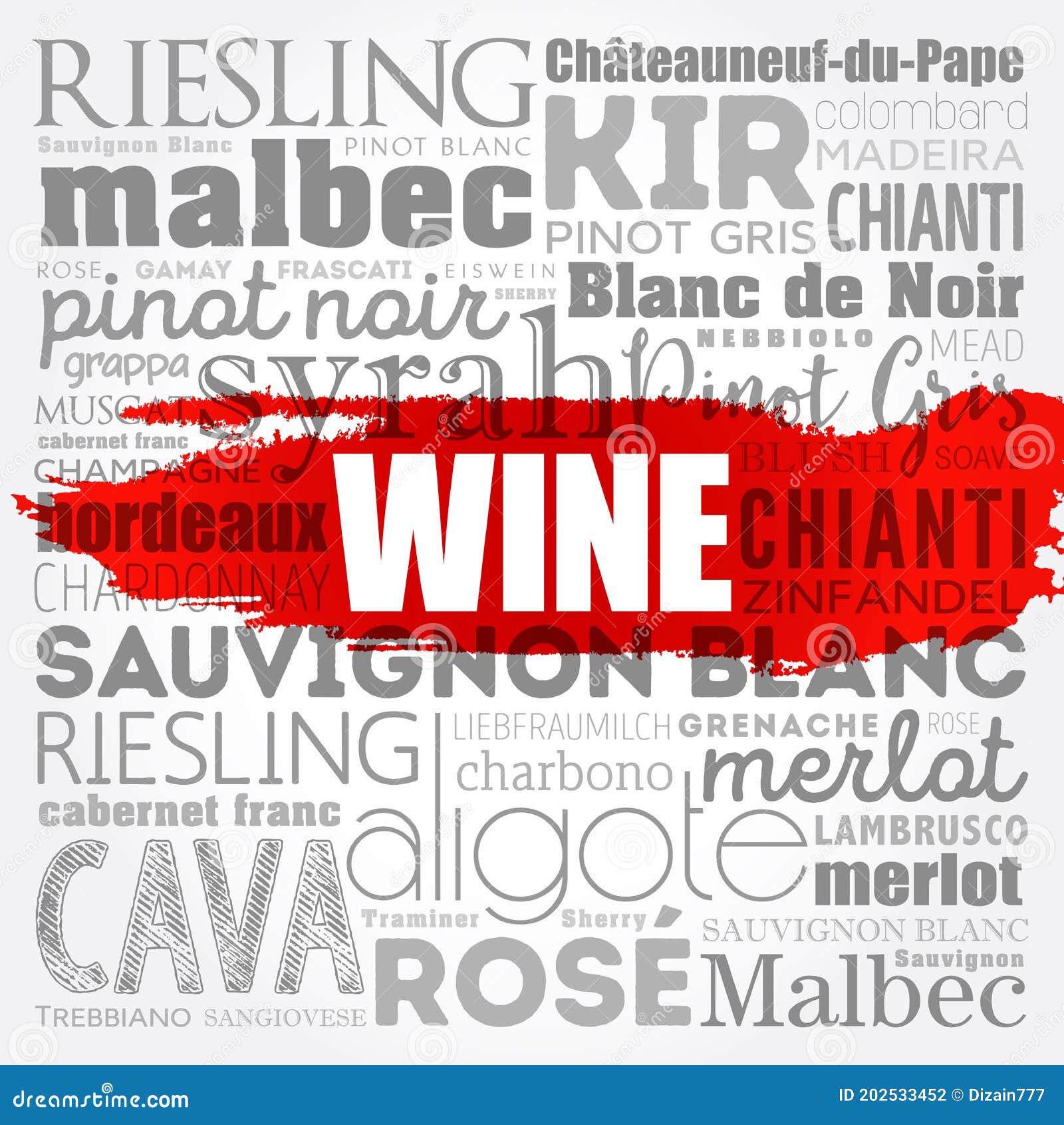WINE VARIETALS Types Word Cloud Collage, Concept Background Stock ...
