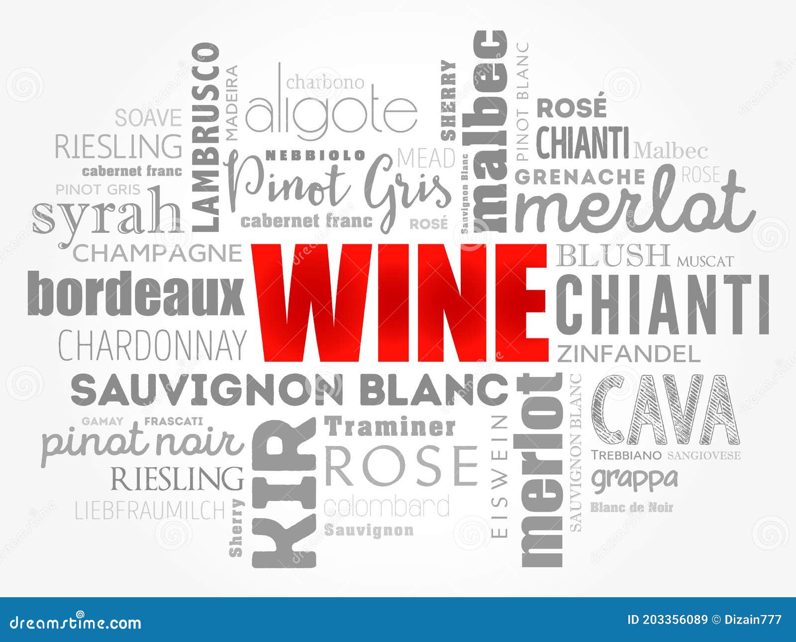 WINE VARIETALS Types Word Cloud Collage, Concept Background Stock Photo ...
