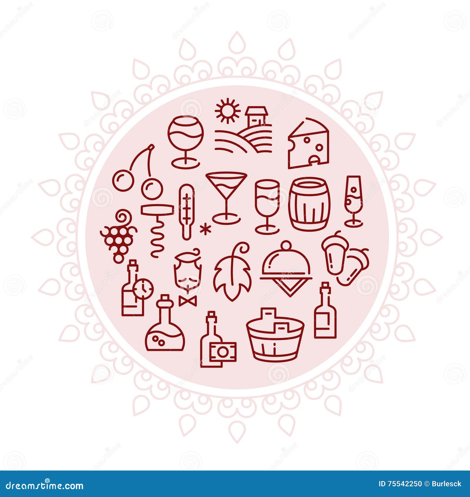Wine Vector Logo with Linear Icons in Circle Design Stock Vector ...