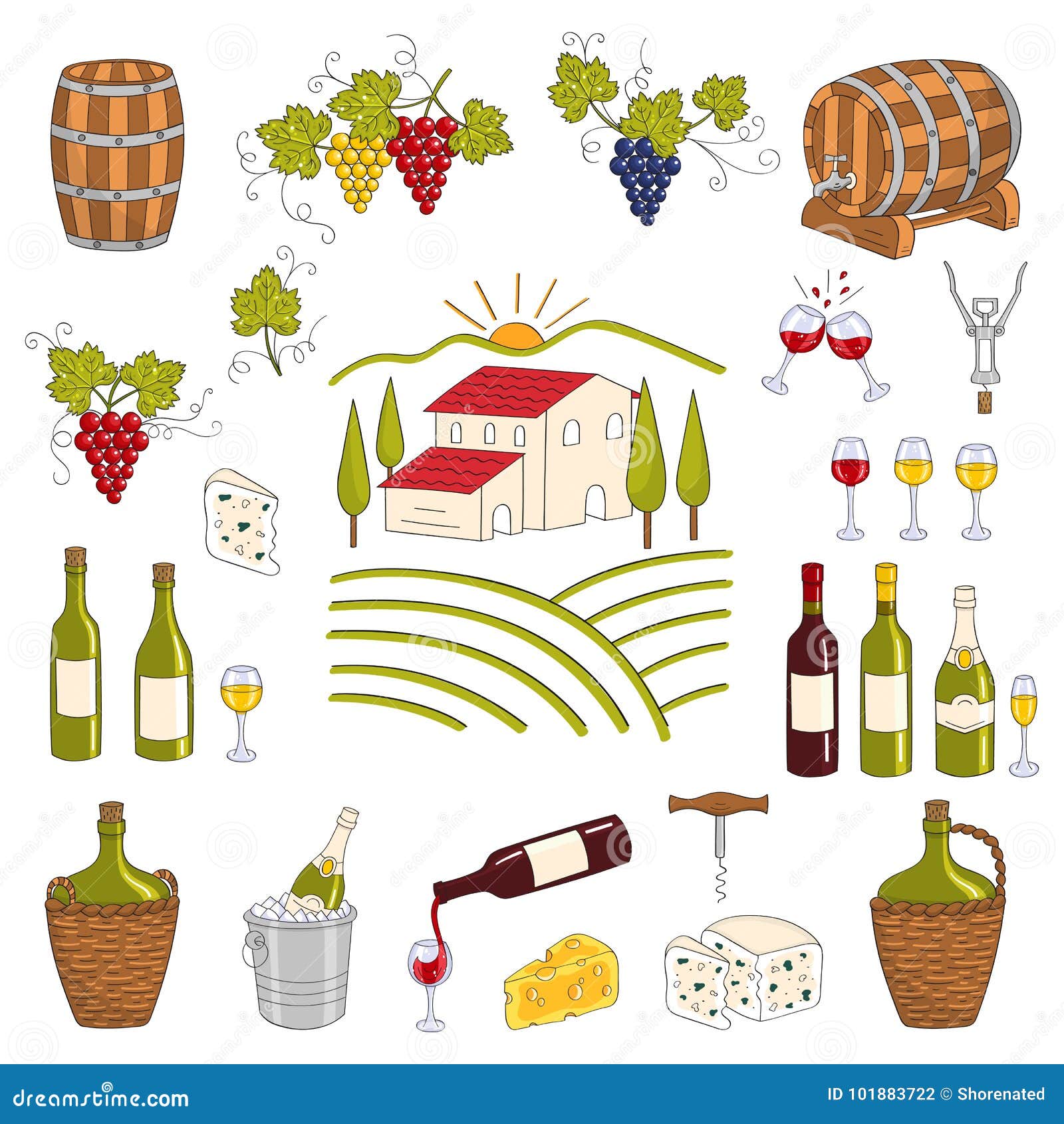 Wine and Wine Making Set Vector Illustrations Stock Vector ...