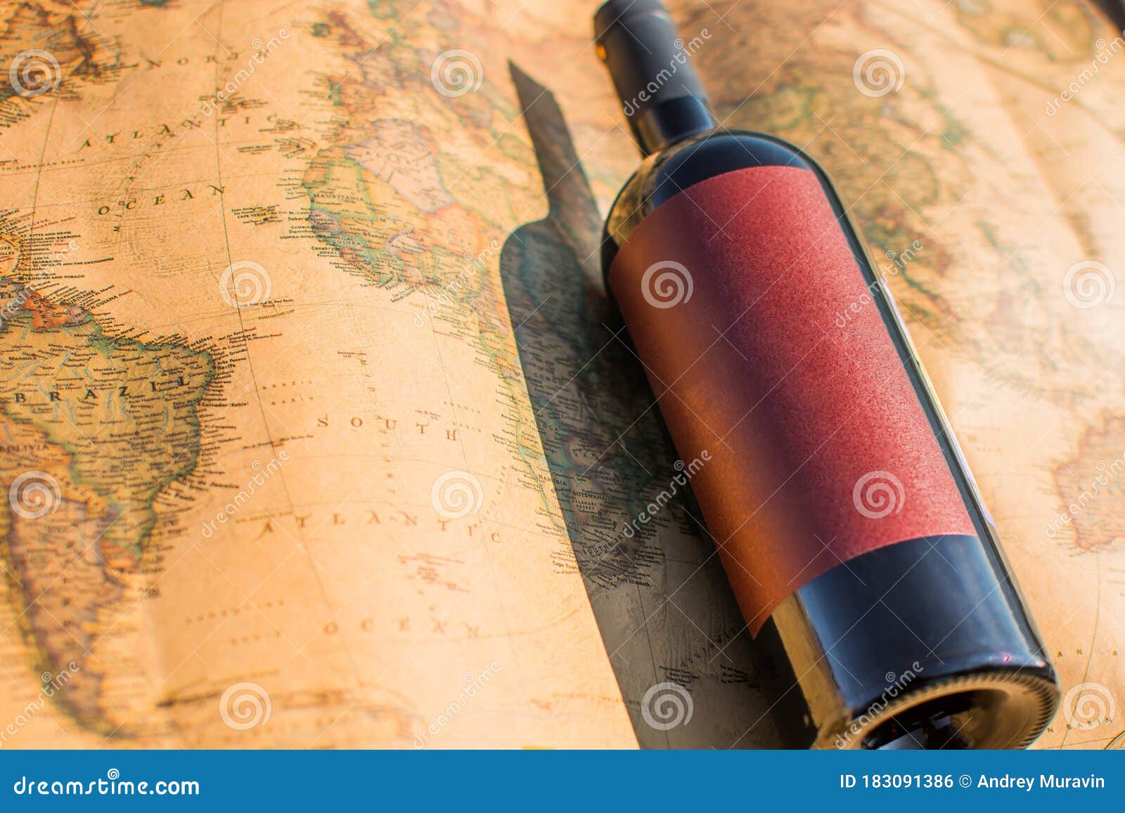 Wine and World Map stock photo. Image of closeup, vinery - 183091386