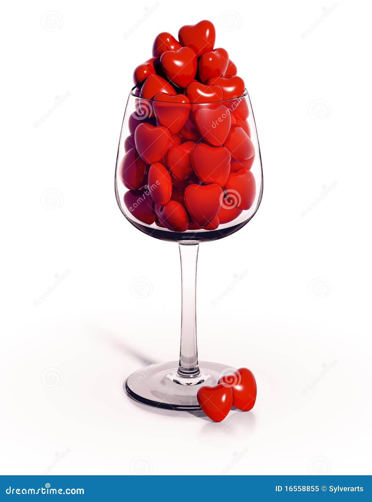 Wineglass Overfilled with Red Hearts Stock Illustration - Illustration ...