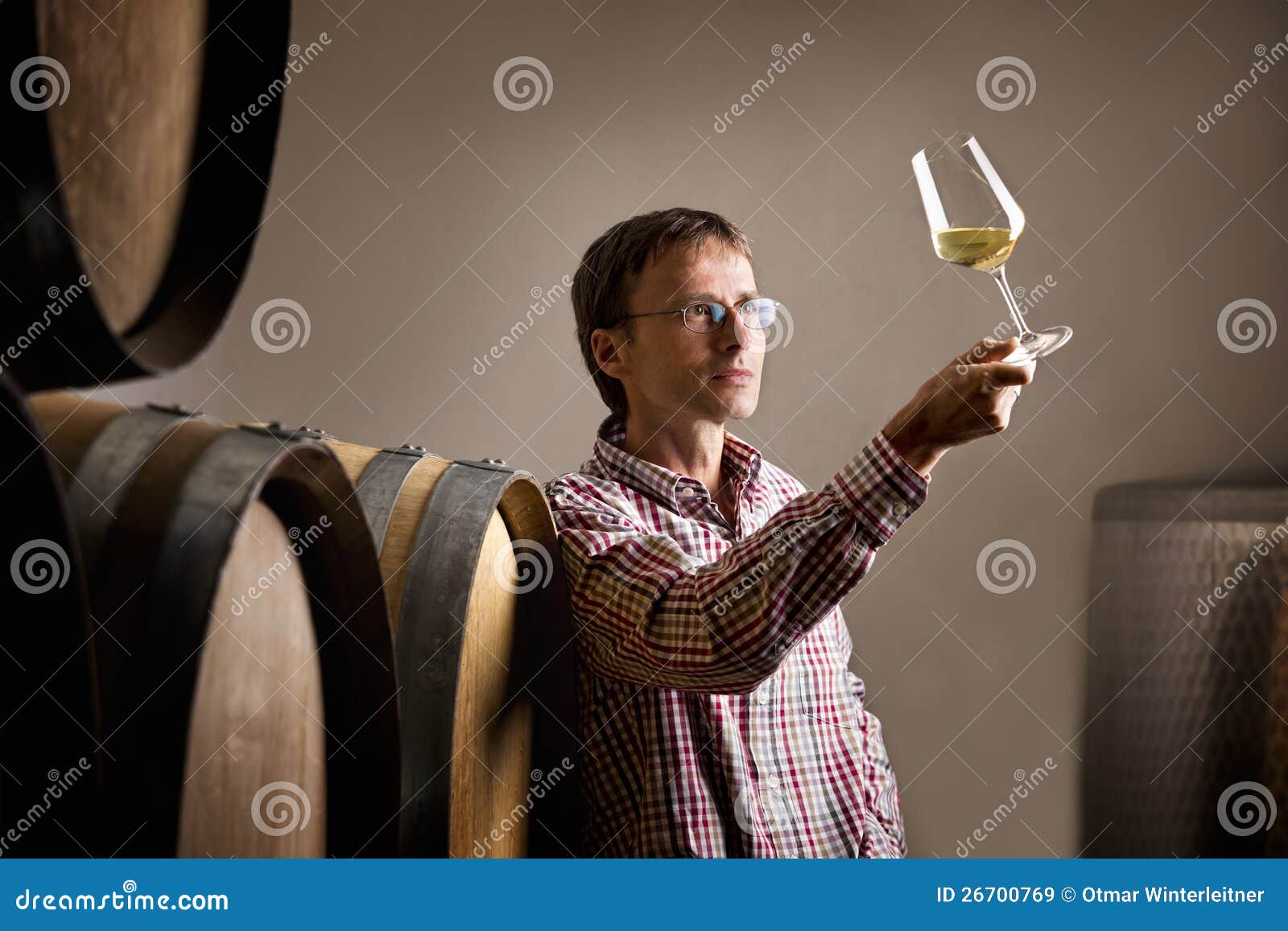 Winemaker Analyzing White Wine in Cellar. Stock Image - Image of farmer ...