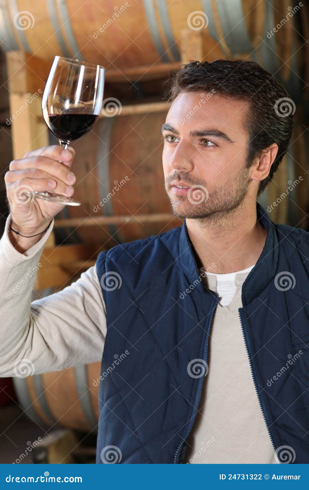Winemaker in Cellar with Wine Stock Photo - Image of glass, barrel ...