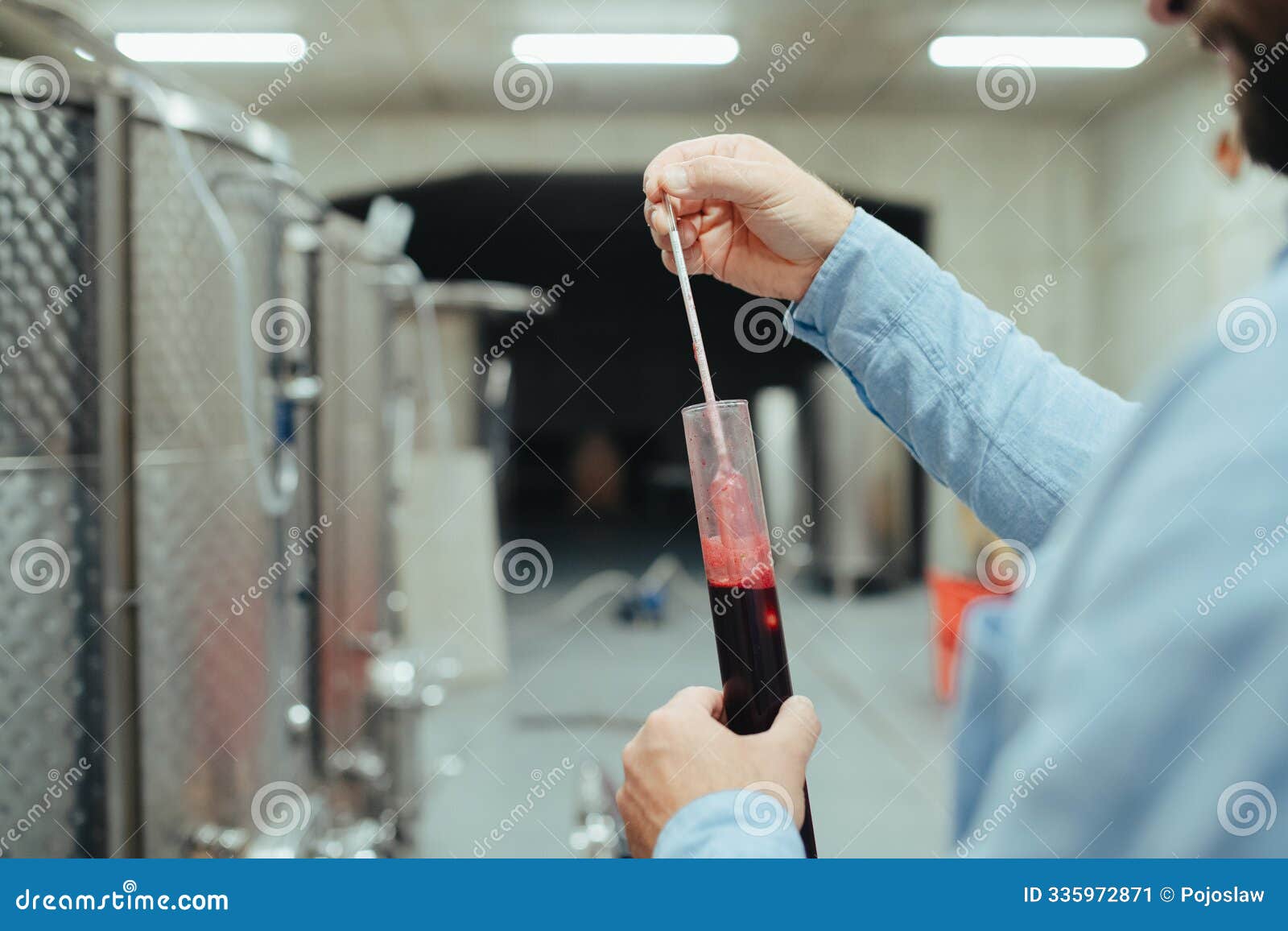 Winemaker Standing in the Wine Cellar, Controlling, Testing Wine Sample ...
