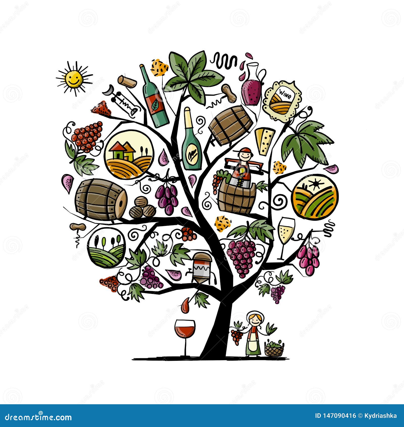 Winery Concept, Art Tree for Your Design Stock Vector - Illustration of ...