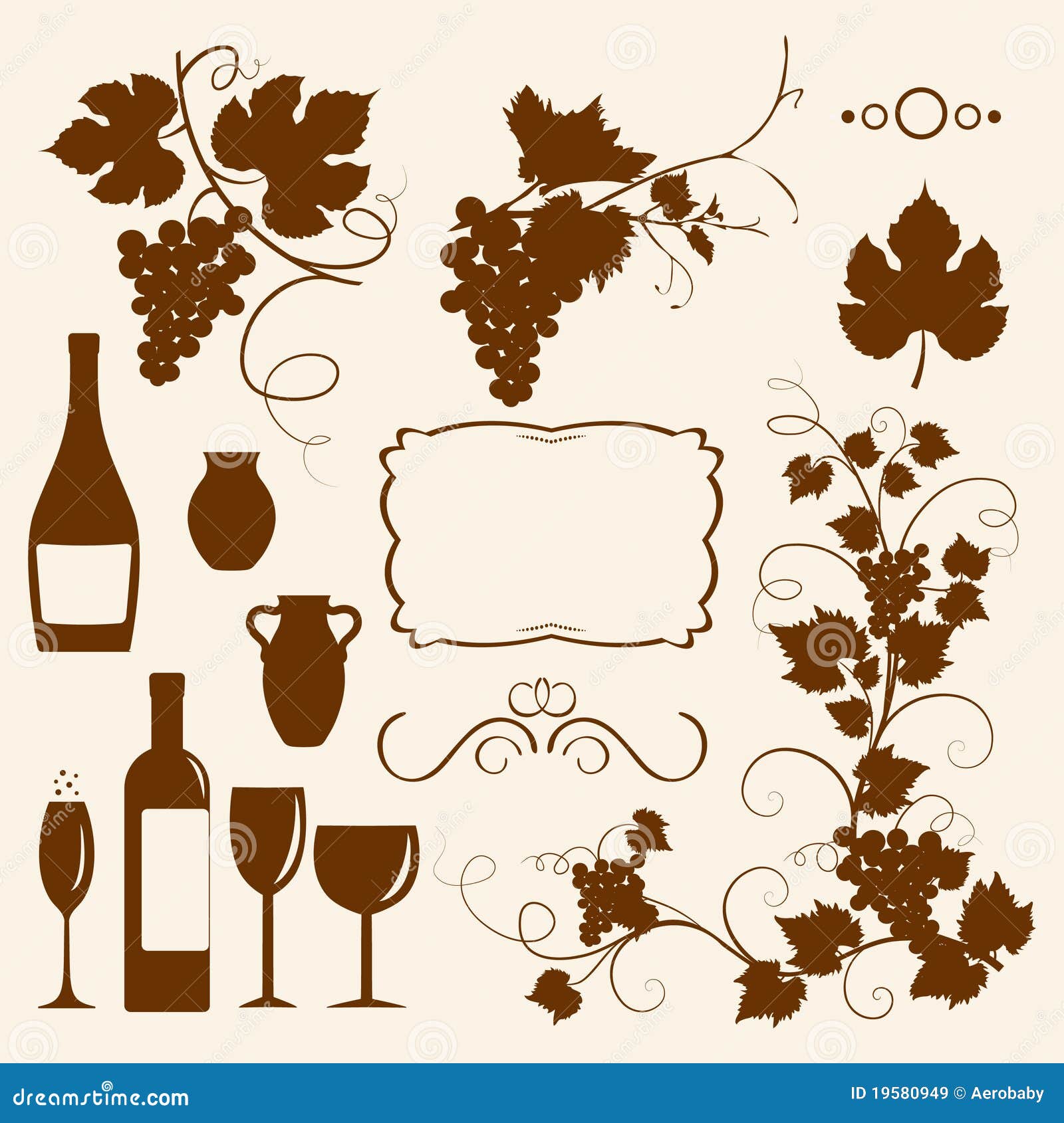 Winery Design Object Silhouettes. Stock Vector - Illustration of detail ...