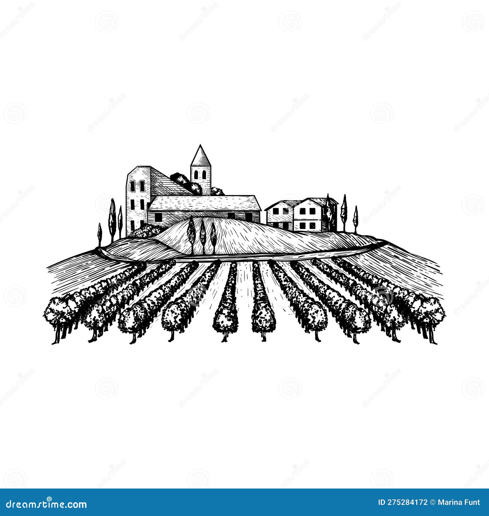 Winery Landscape Icon. Logo or Packaging Sketch of Grape Fields and ...