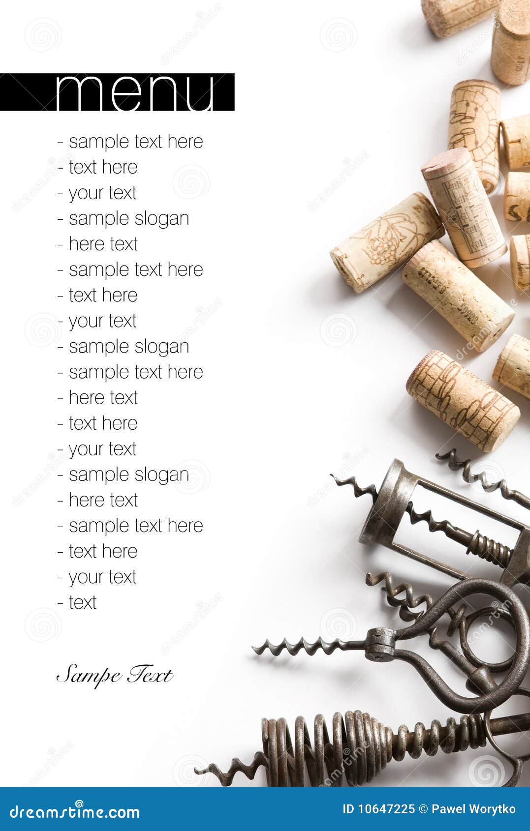 Winery menu project stock image. Image of corkscrew, alcohol - 10647225