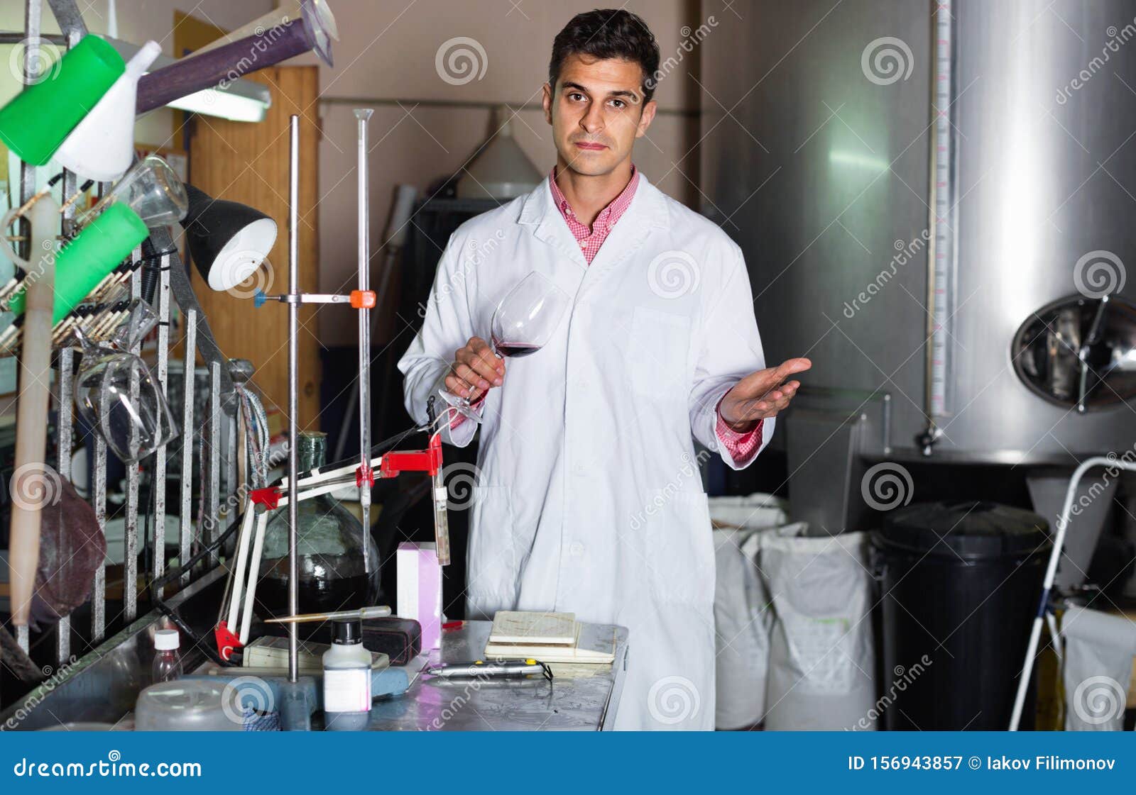 Winery Technician Controlling Fermantation Process of Wine Stock Image ...