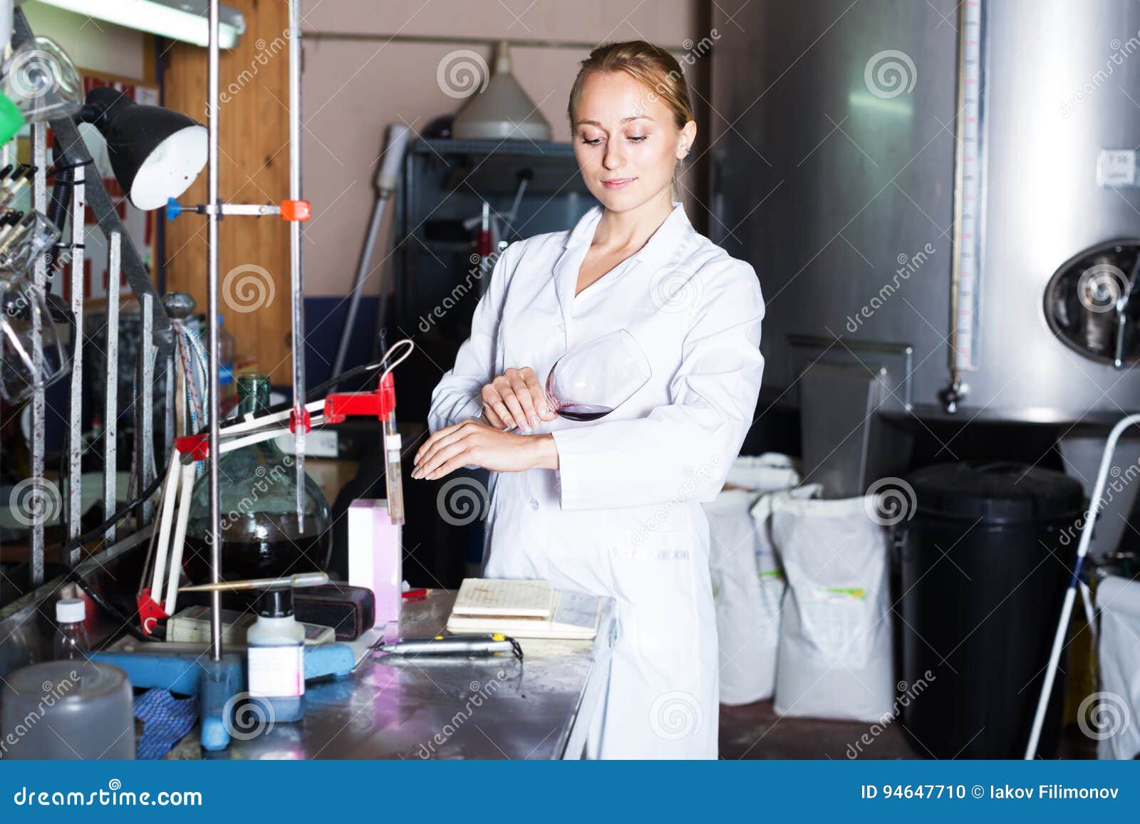 Winery Technician in Laboratory Stock Photo - Image of cellar ...
