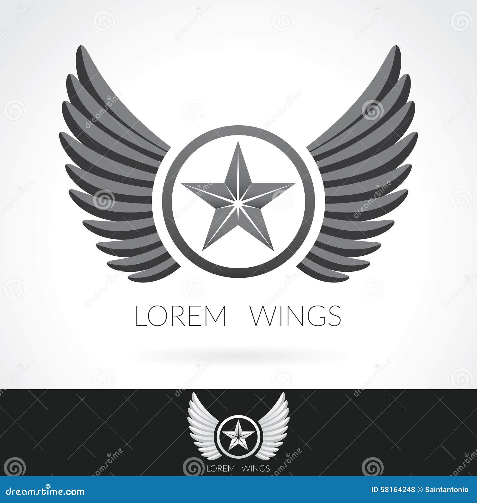 Wing Abstract Logo Template with Star in the Middle Badge Label, Emblem ...