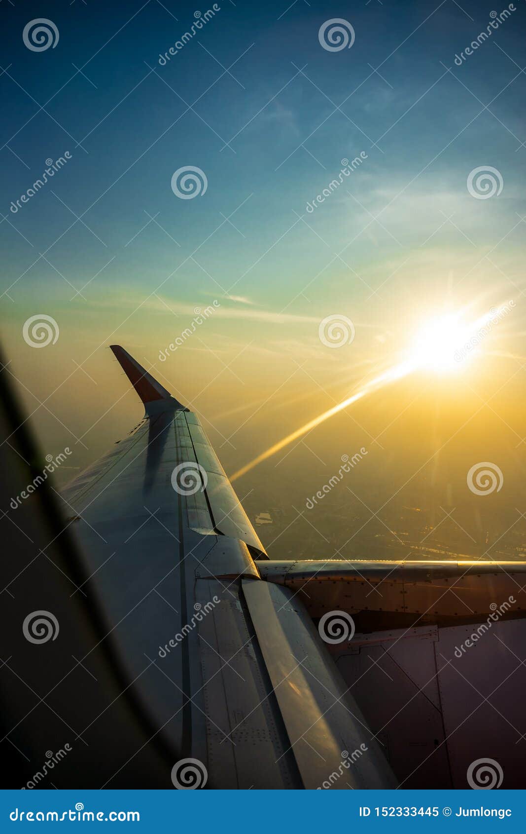 The Wing of Airplan in Front of Sunset Time Flying Stock Image - Image ...