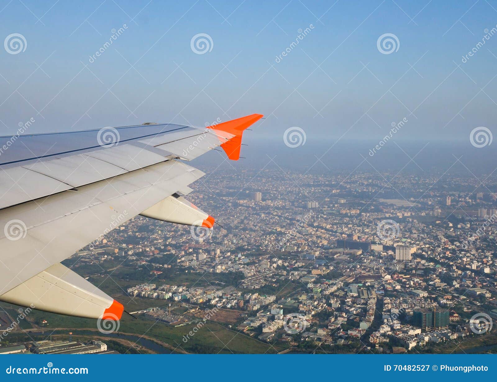 Wing of airplane stock image. Image of view, path, road - 70482527