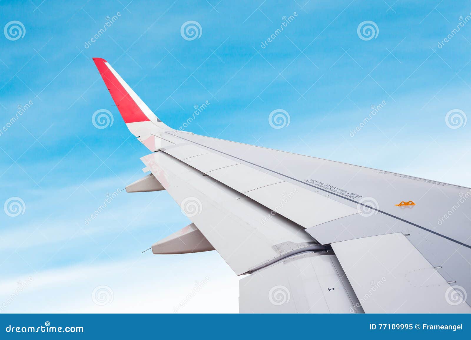 Wing of Airplane Flying Above Clouds Blue Sky Background Stock Image ...