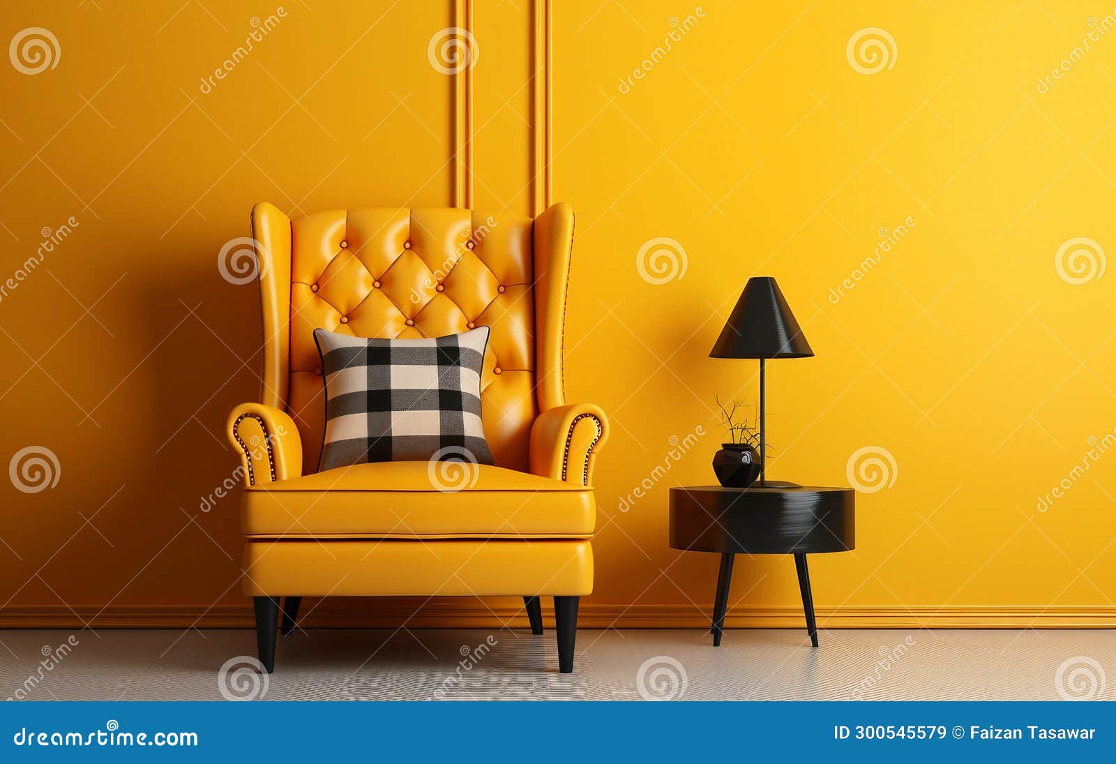 Wing Back Chair Wall Yellow Background -Generative Ai Stock ...