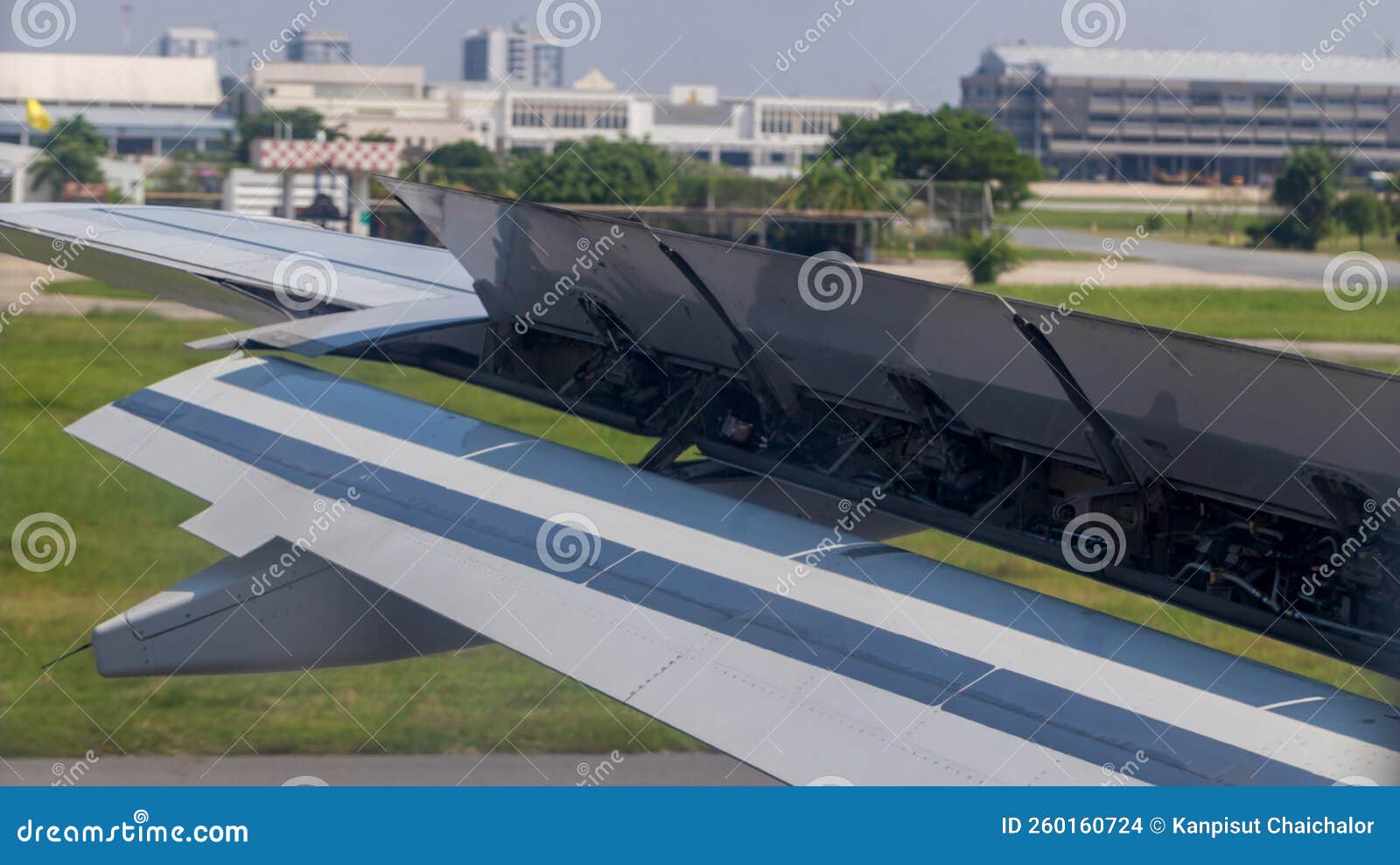 Wing Braking of the Aircraft on the Runway. the Wing of an Aircraft ...