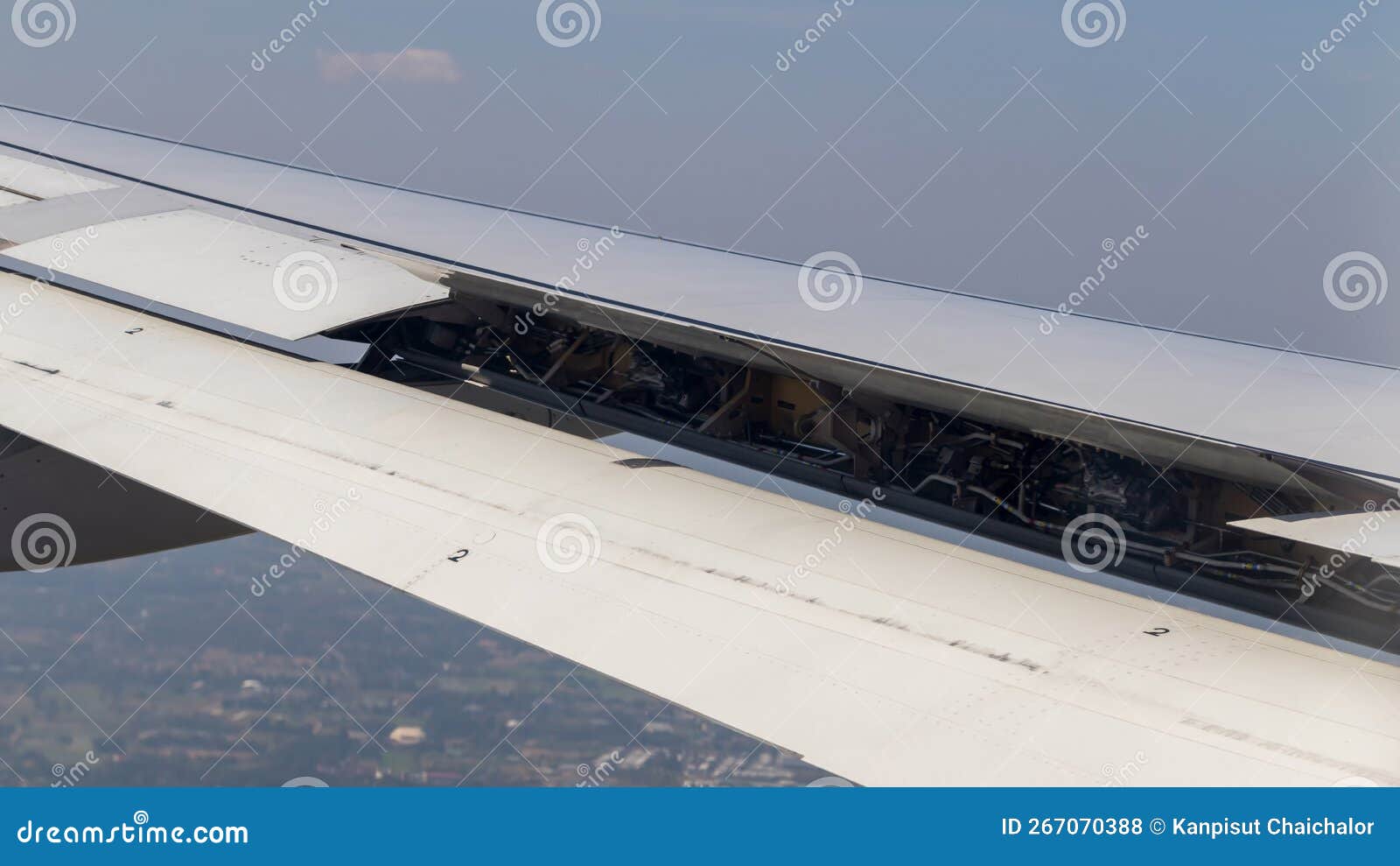 Wing Braking of the Aircraft on the Runway. the Wing of an Aircraft ...