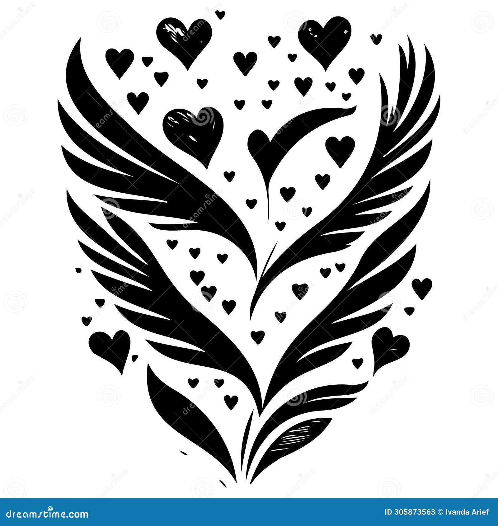 Wing Fly Heart Valentine Illustration Sketch Hand Draw Black Stock ...
