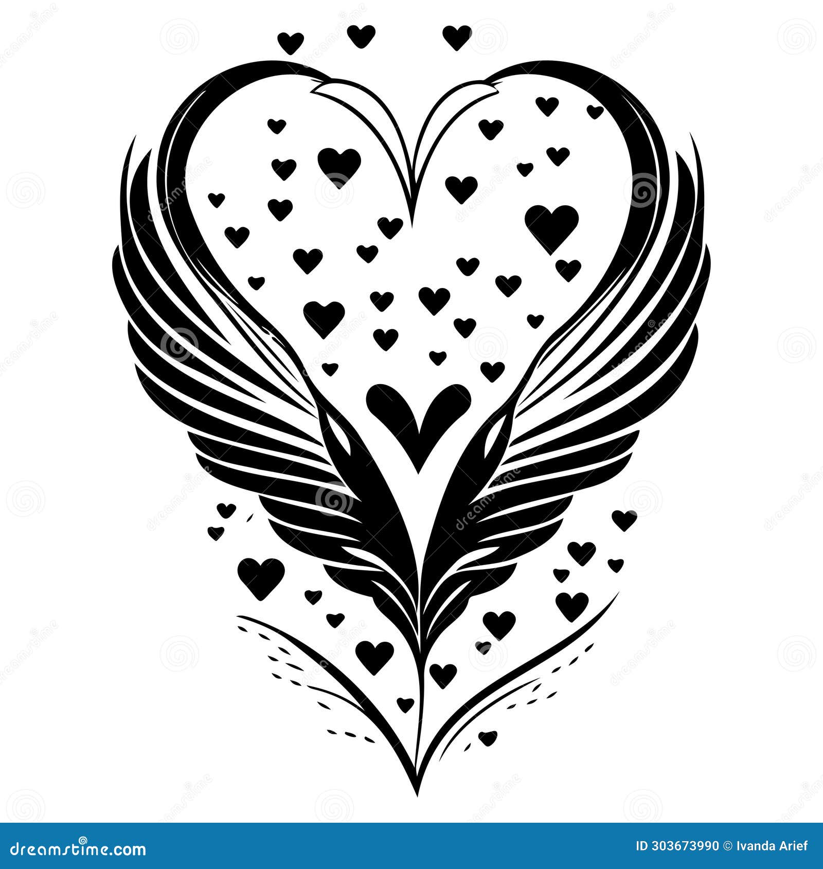 Wing Fly Heart Valentine Illustration Sketch Hand Draw Stock Vector ...