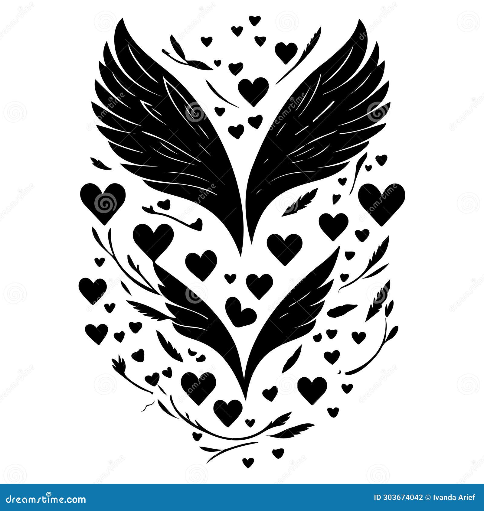 Wing Fly Heart Valentine Illustration Sketch Hand Draw Stock Vector ...