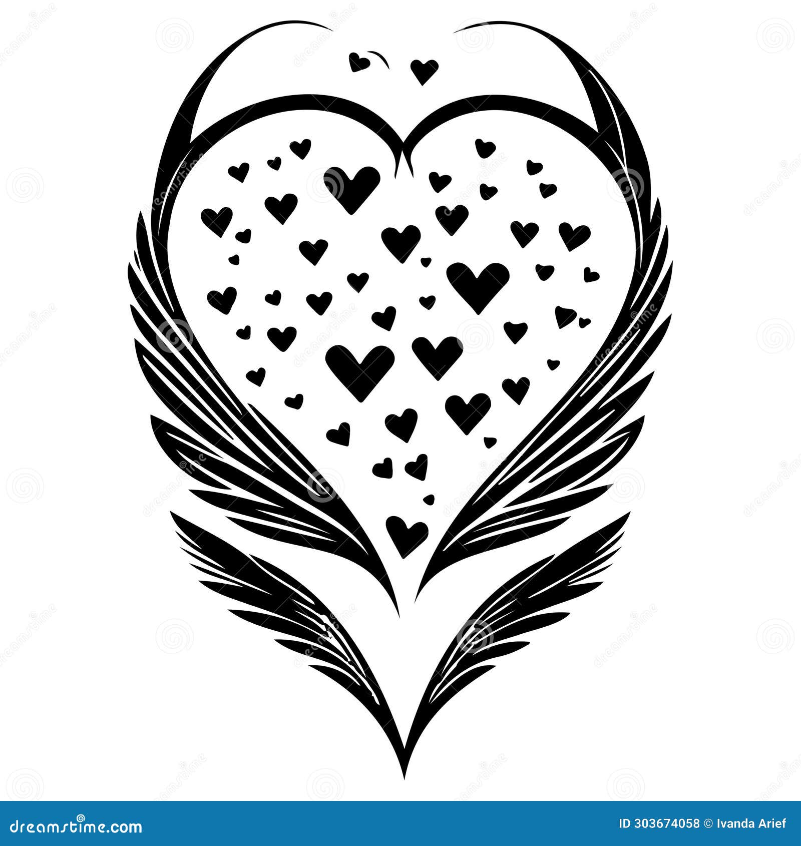 Wing Fly Heart Valentine Illustration Sketch Hand Draw Stock Vector ...