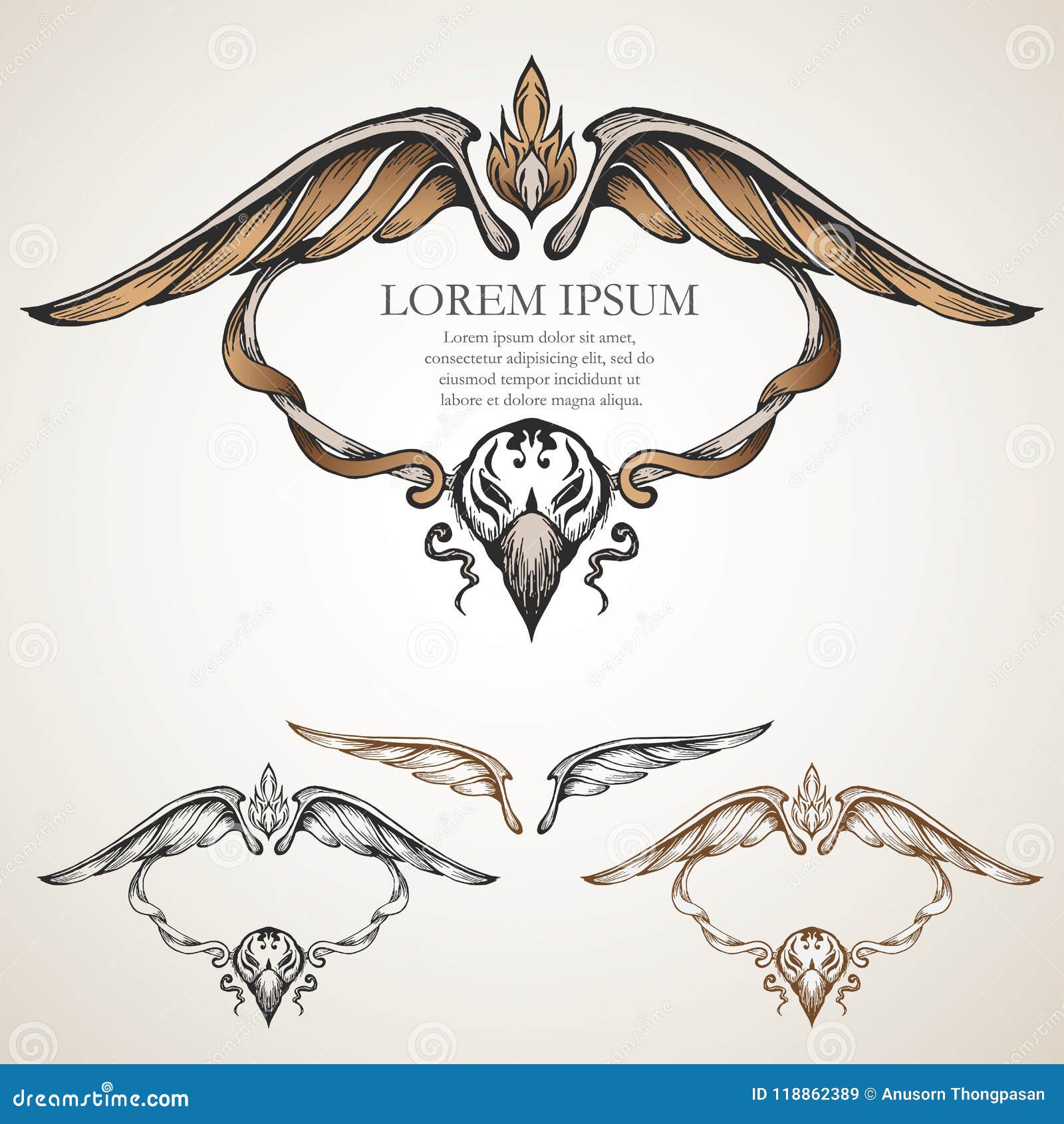 Wing Frame,ancient Wing Symmetry,colour,ancient Frame,vector Stock ...